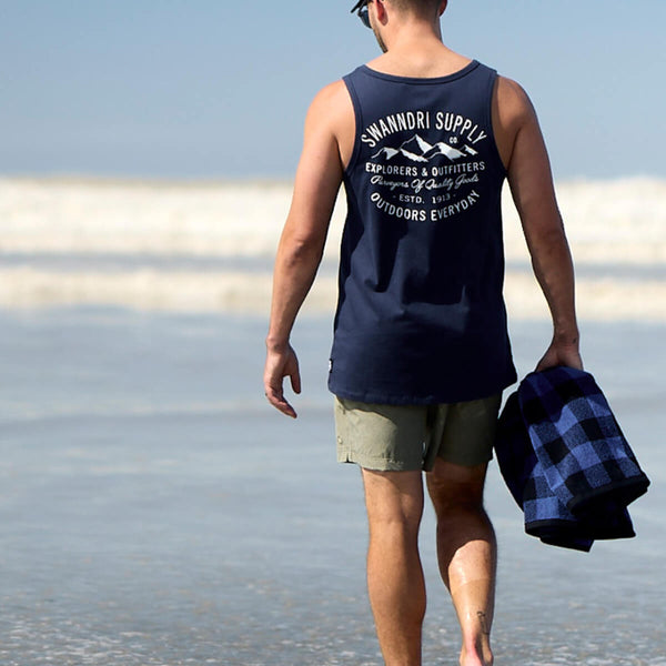 Swanndri Men's Old Ties Singlet Navy/White - Natural Man